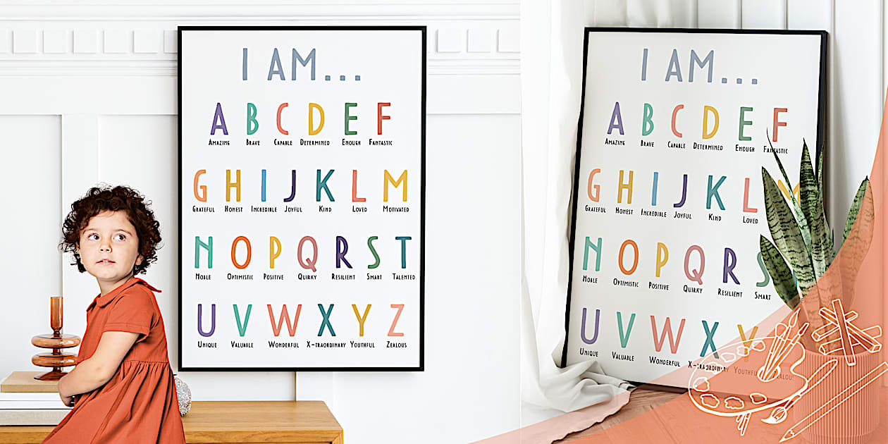 Alphabet I Am Positive Affirmations Pastel Colours Poster