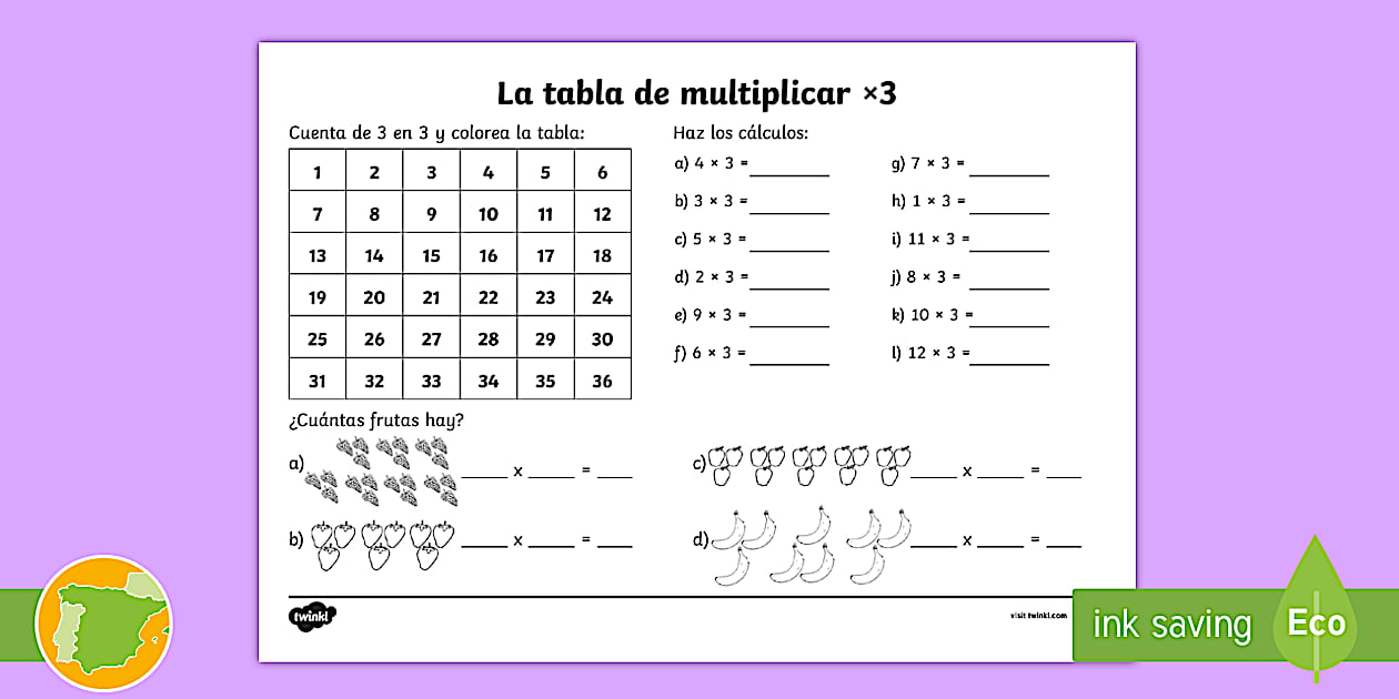 Ficha de actividad: La tabla de multiplicar x3 - Twinkl