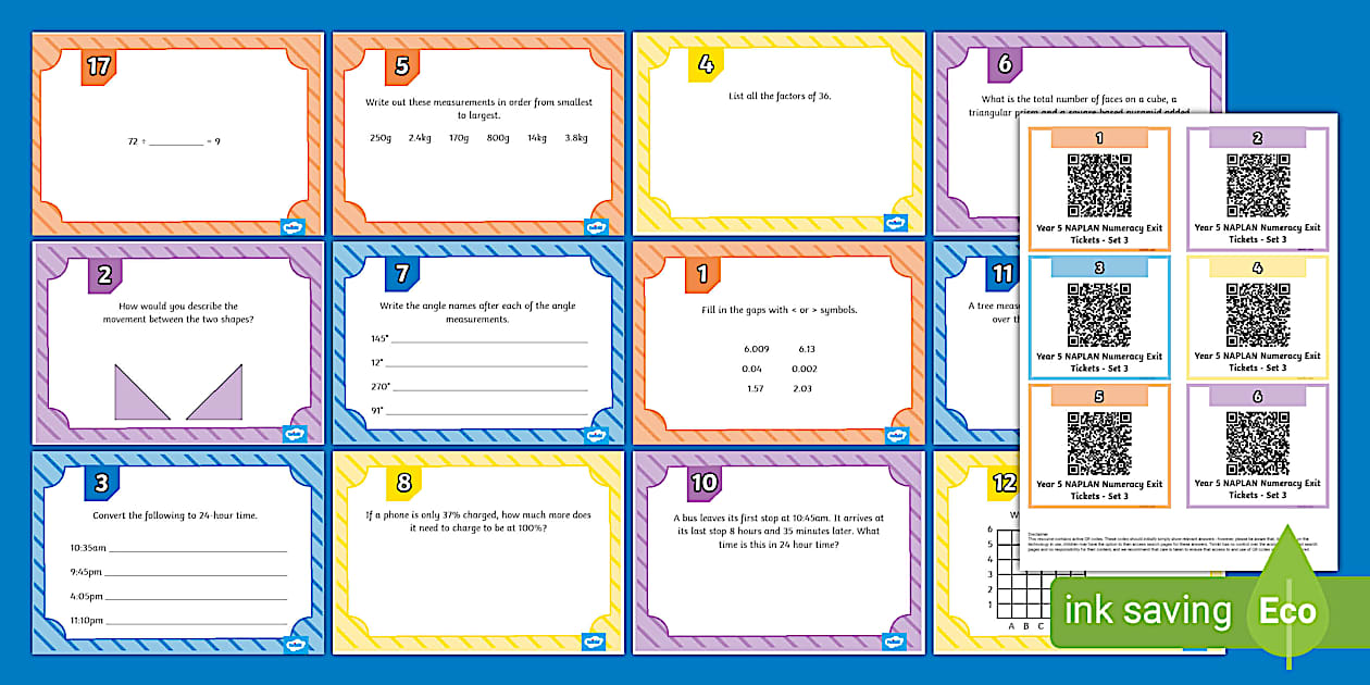 Year 5 NAPLAN Numeracy Exit Tickets - Set 3 | Twinkl