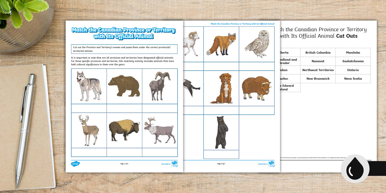 Match the Province or Territory and Official Animal - Twinkl