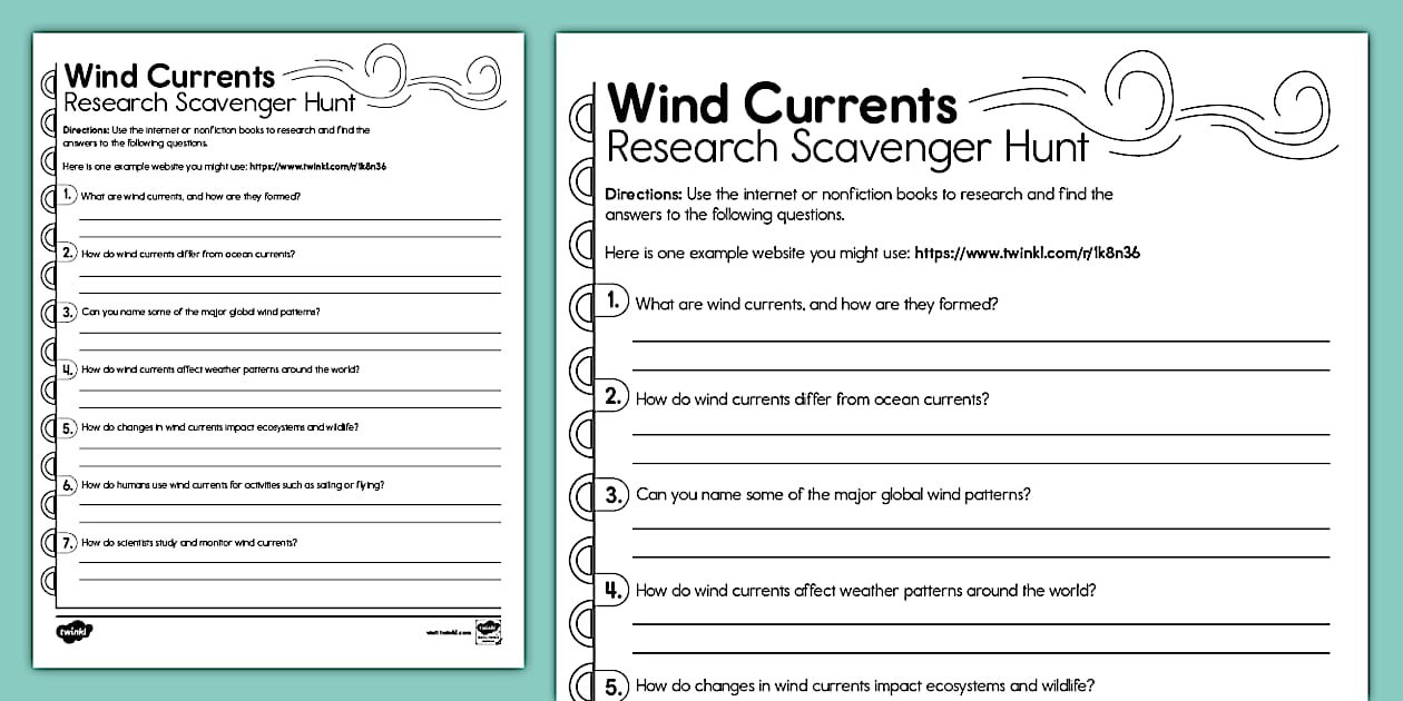 Second Grade Wind Currents Research Scavenger Hunt - Twinkl
