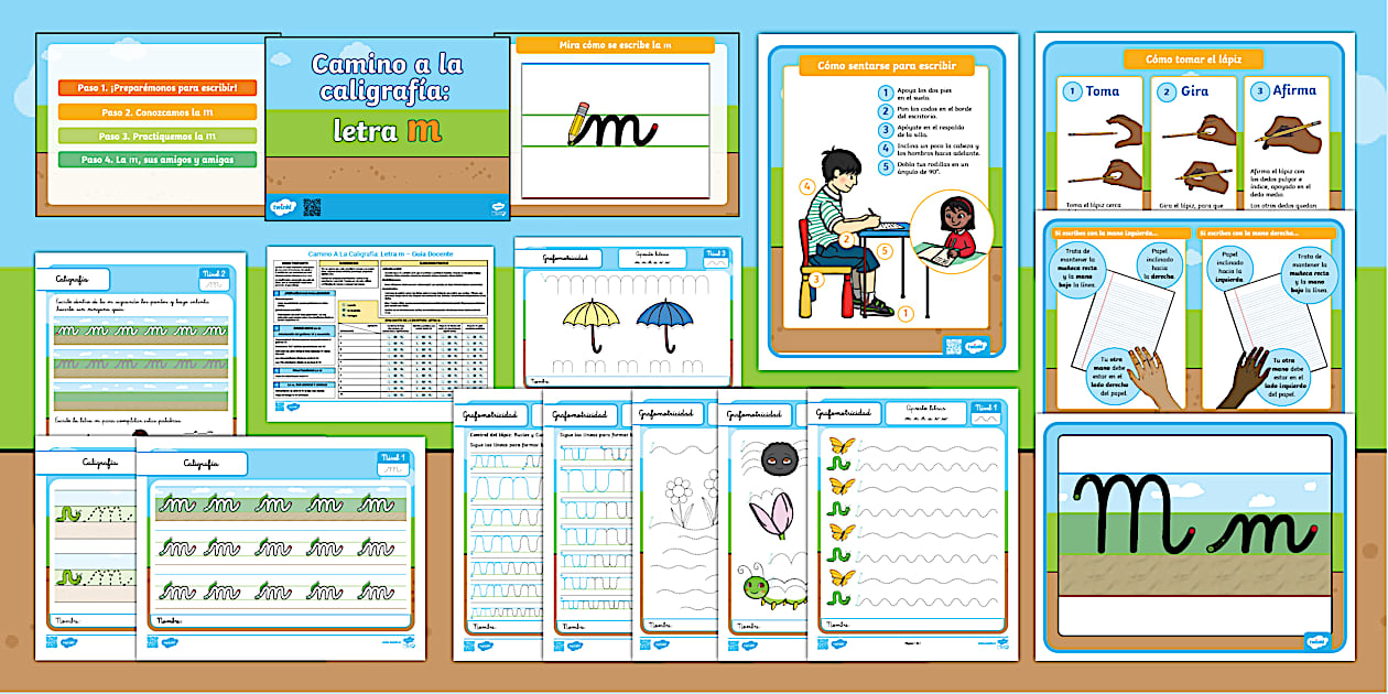 Caligrafía - letra m - Manuscrita - Letra ligada - Twinkl