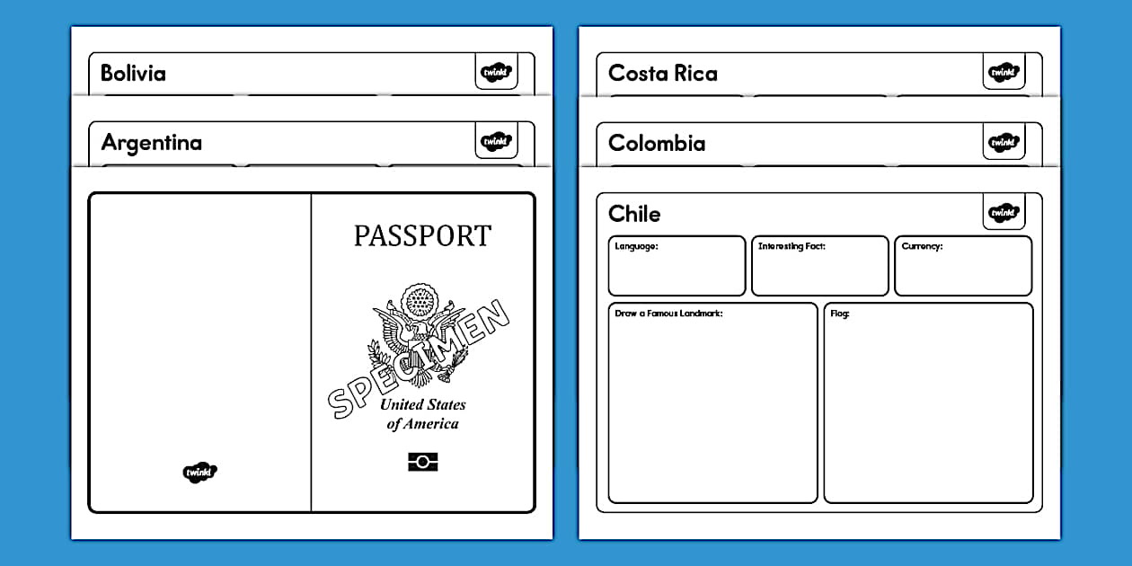 Passport to Spanish-Speaking Countries Project for K-2nd Grade