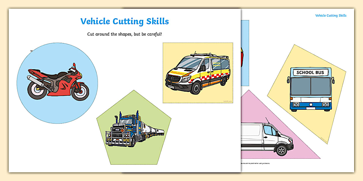 Vehicles Cutting Skills Worksheets (teacher made) - Twinkl