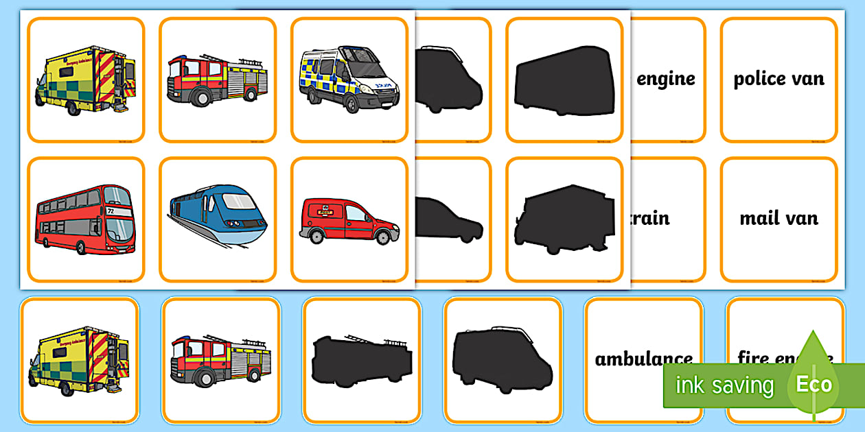People Who Help Us Vehicles Shadow Matching Cards - Twinkl
