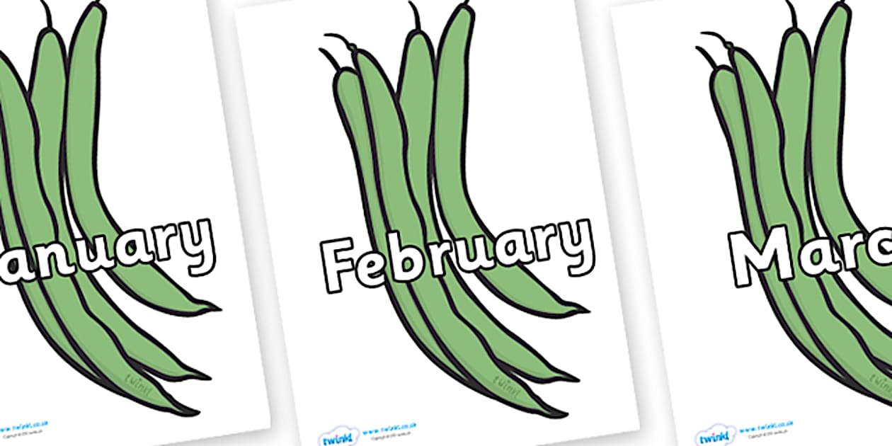 Cursive Months of the Year on Green Beans (teacher made)