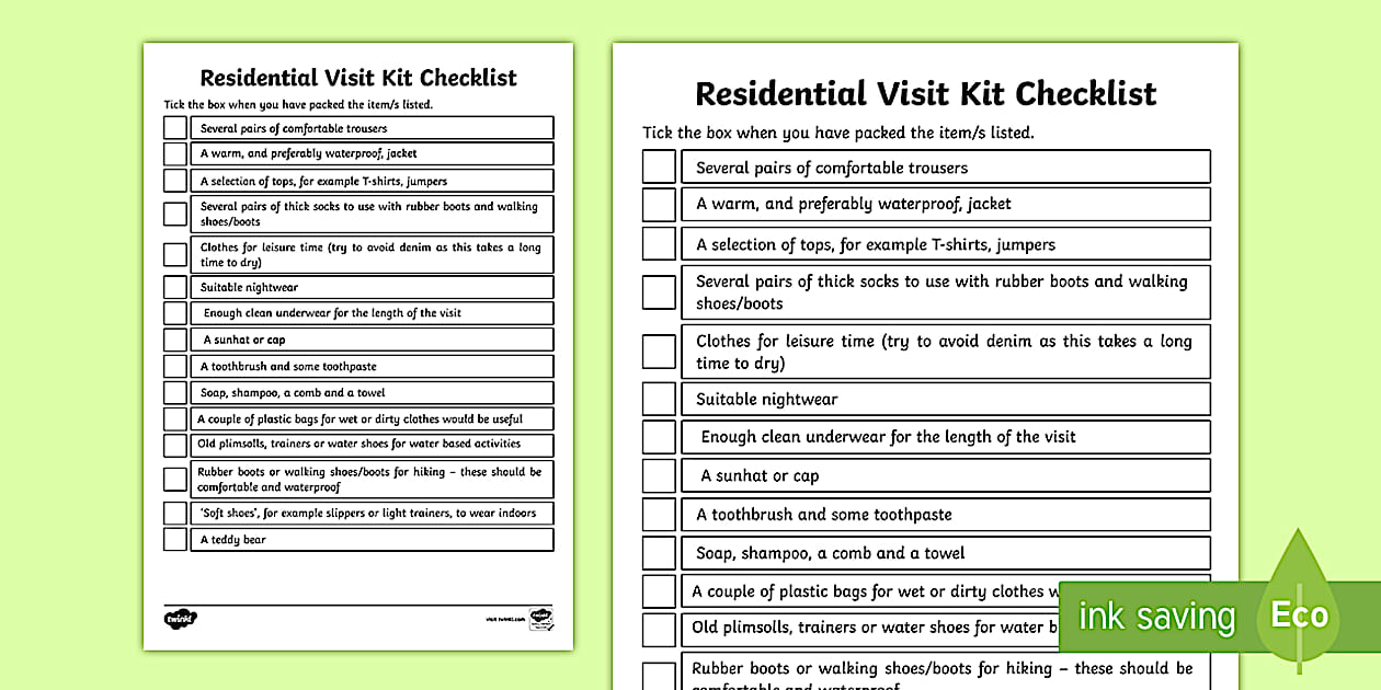 Residential Visit Editable Kit Checklist