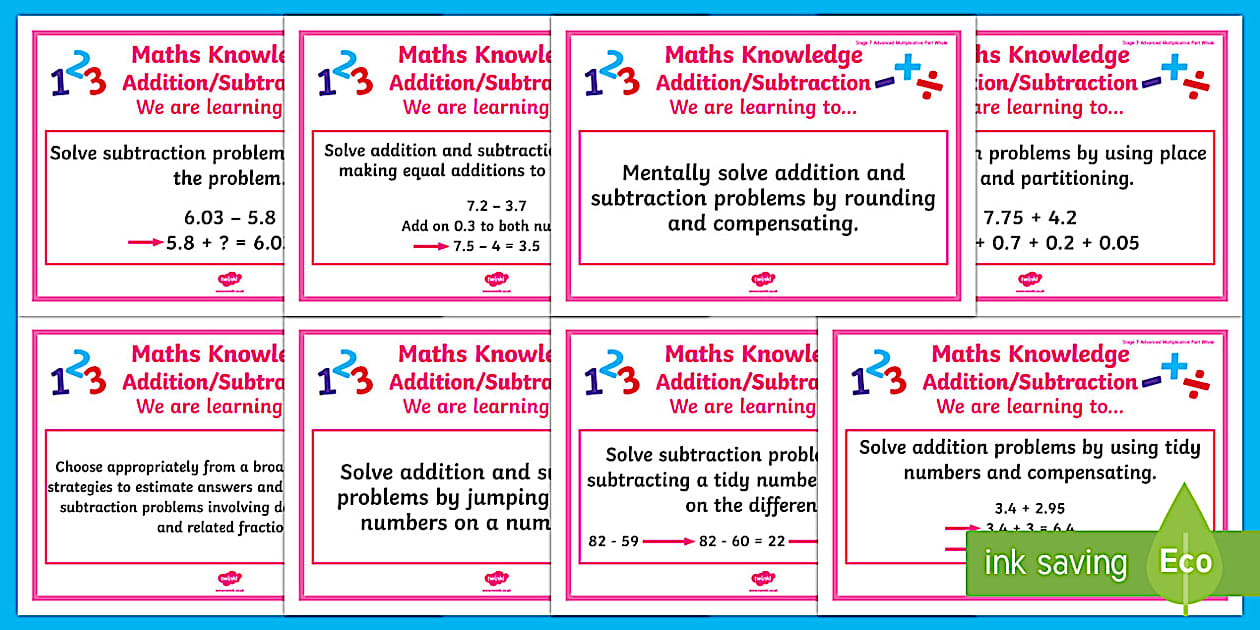 Addition and Subtraction Stage 7 WALT Display Posters