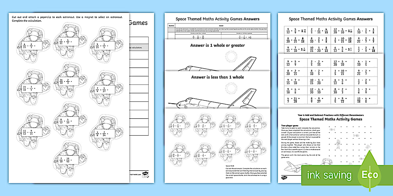 Adding and Subtracting Fractions - Space-Themed Maths Games