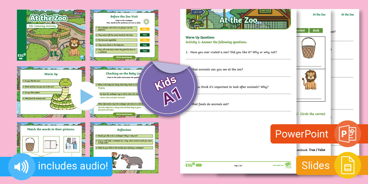 ESL At the Zoo Listening Activity [Kids, A1] (Teacher-Made)
