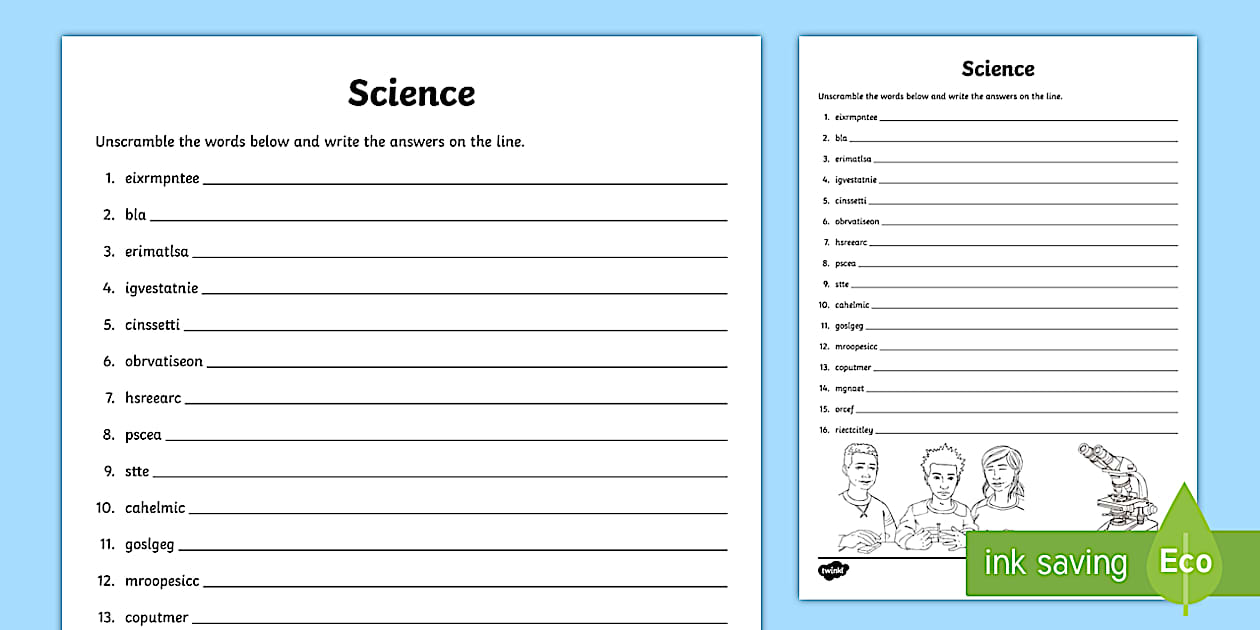 Unscramble Science Words Worksheet – CfE Resource - Twinkl