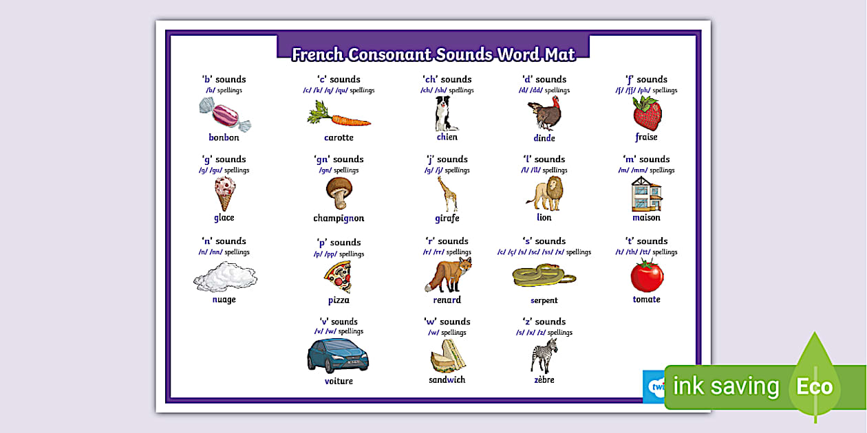 👉 French Phonics: Consonant Sounds Word Mat - Twinkl