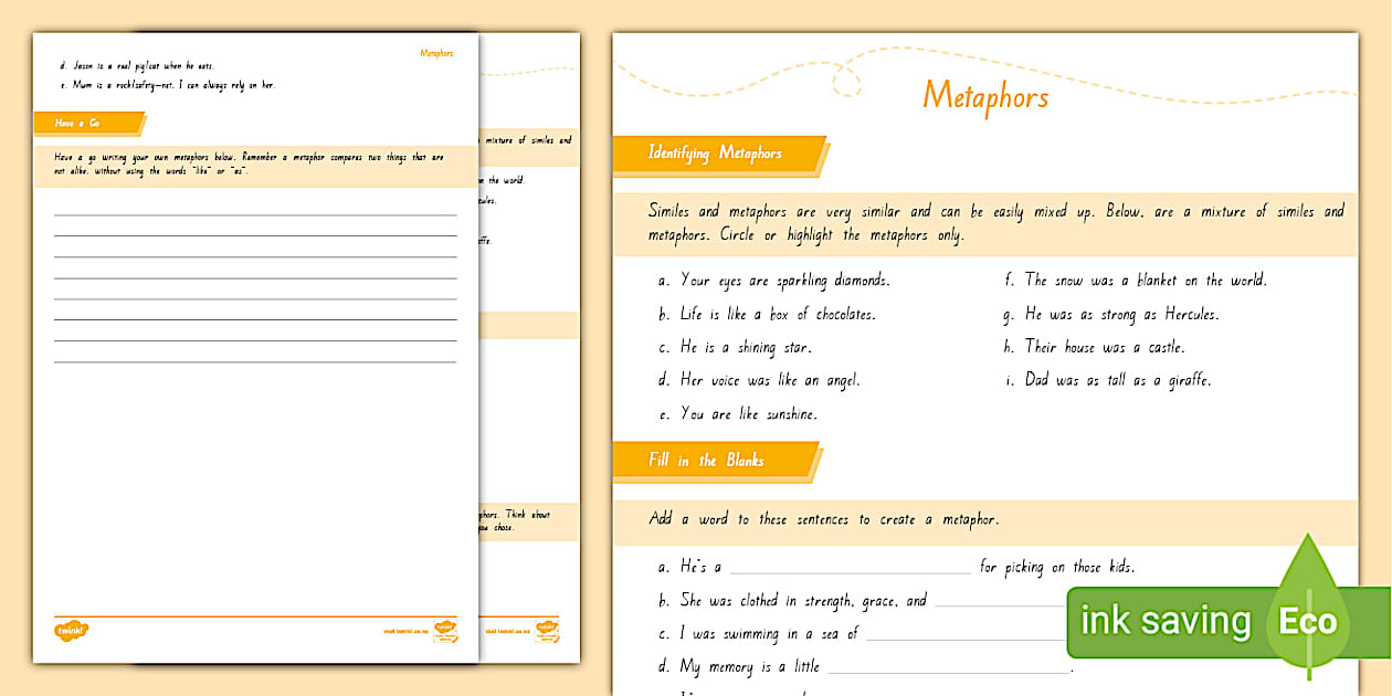 How To Teach Metaphors - Worksheet - Years 5-6 - Twinkl NZ