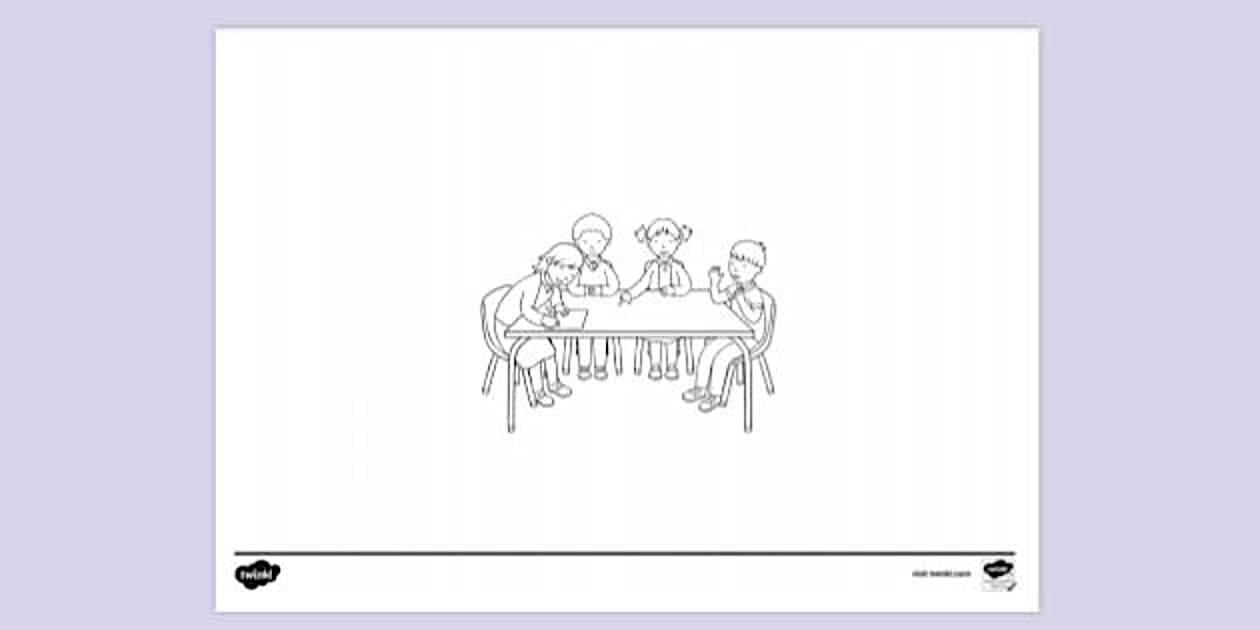 Children Working as a Group Colouring Sheet | Twinkl