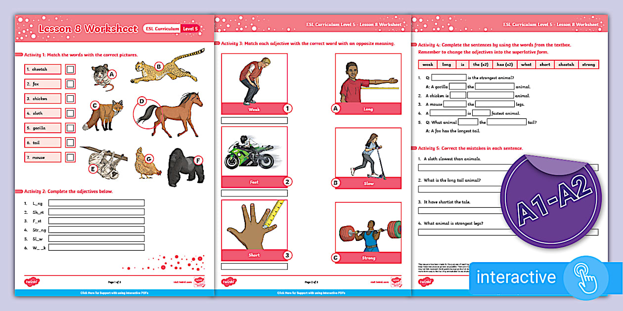 ESL Curriculum Level 5, Lesson 8 Interactive Worksheet