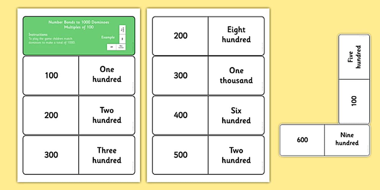 Number Bonds to 1000 Dominoes Multiples of 100 - Twinkl