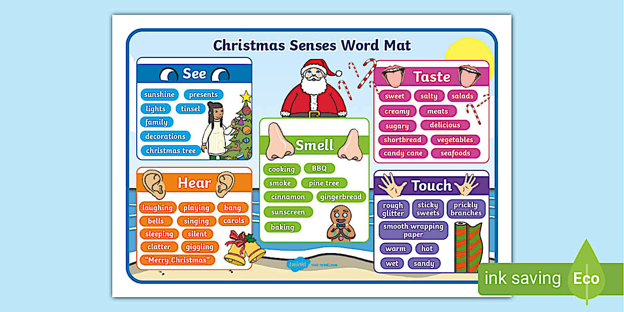 Christmas Senses Word Mat - Australia (teacher made)