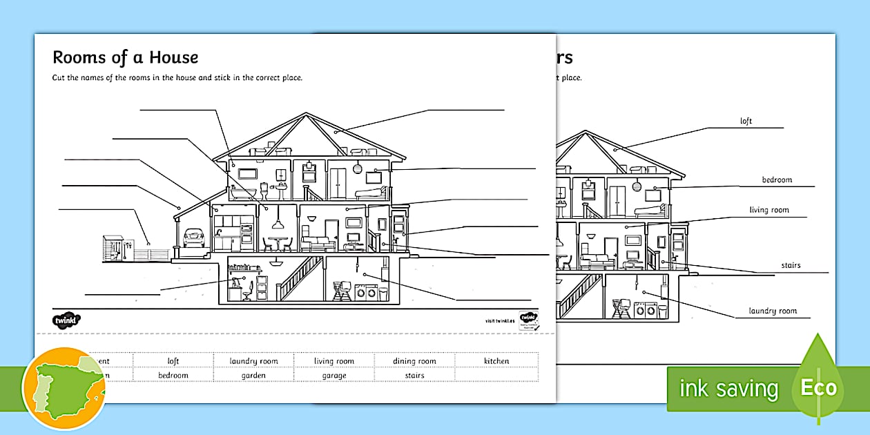 A2 Ficha de actividad: Las habitaciones de la casa en inglés