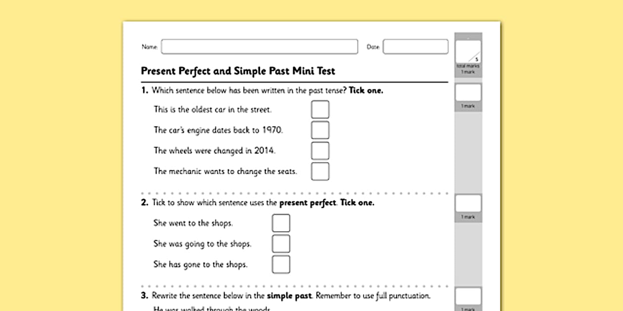 Present Perfect and Past Simple Test - ESL Grammar Test