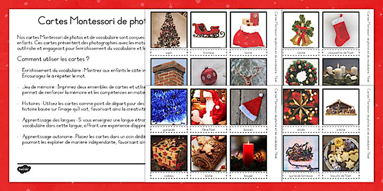 Cartes de photos et de vocabulaire Montessori - Noël