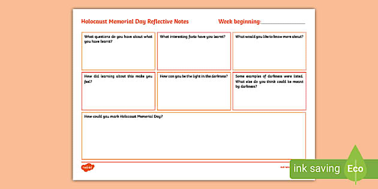 Holocaust Memorial Day Reflection Sheet (teacher made)