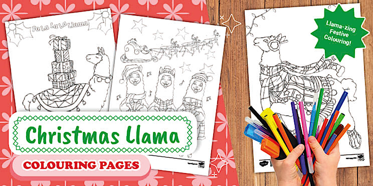 Christmas Llama Colouring Pages