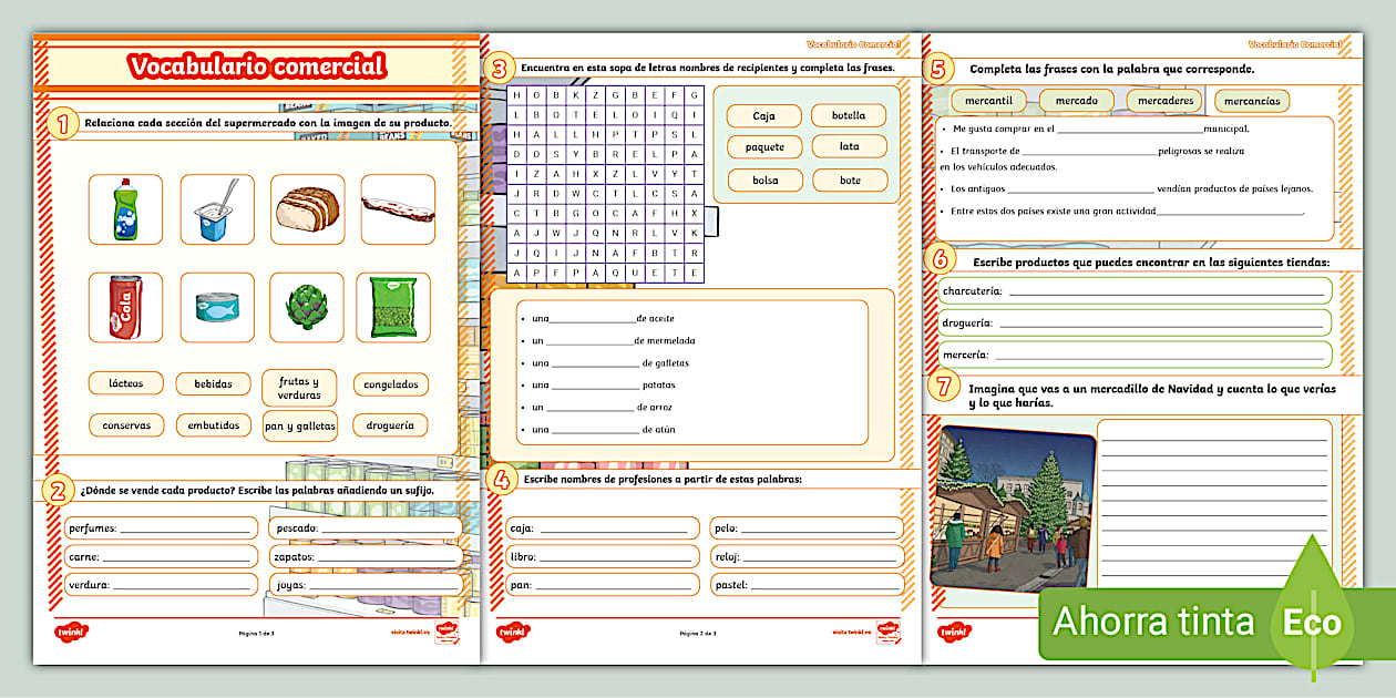 Ficha de actividad: Vocabulario comercial - Ampliación Curricular Lengua