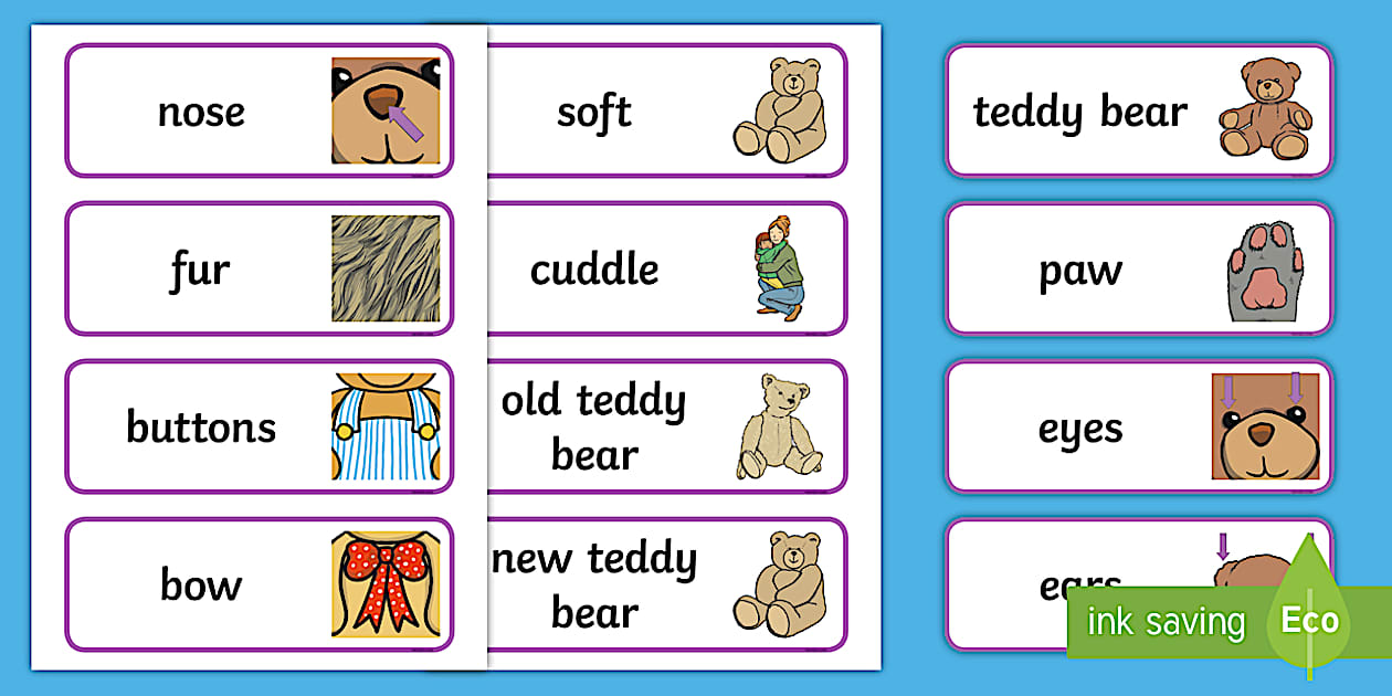Editable Teddy Bear Word Cards (teacher made) - Twinkl