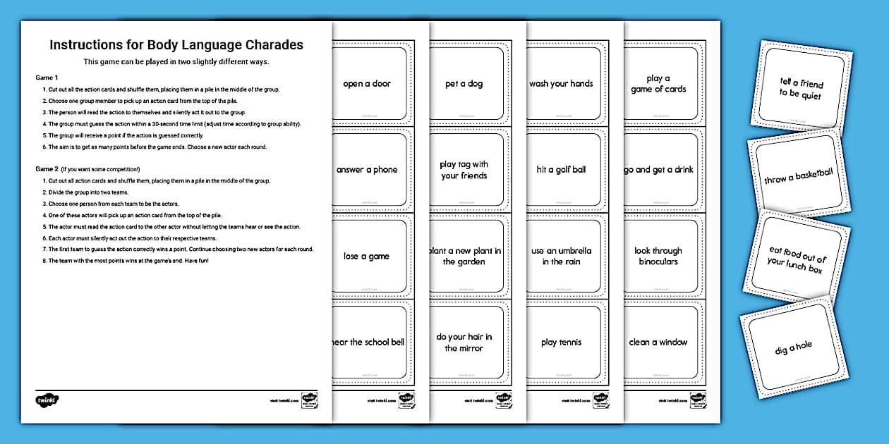 Body Language Charades Worksheet (teacher made) - Twinkl