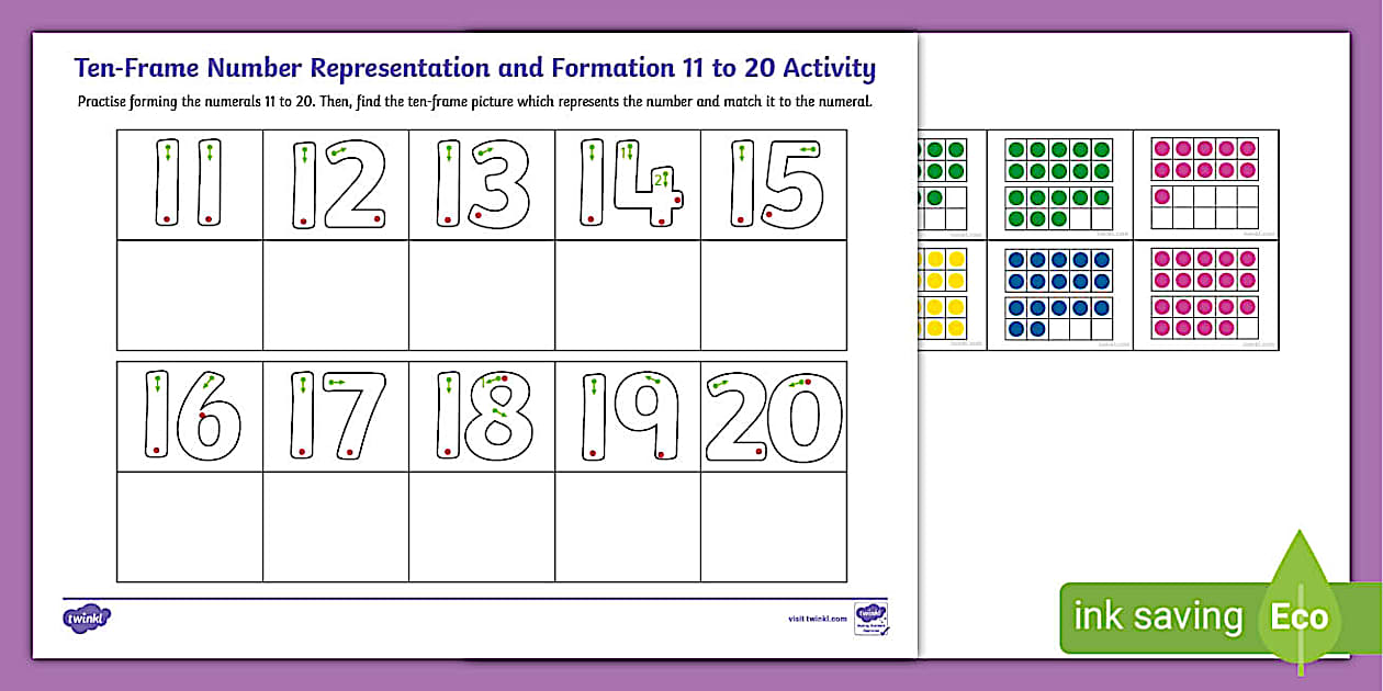 👉 Ten-Frame Number Representation and Formation 11 to 20 Activity