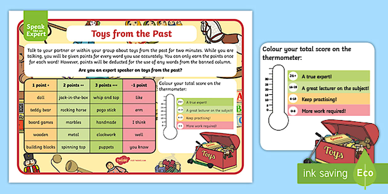 Editable KS1 Speak like an Expert Challenge Card: Toys from the Past