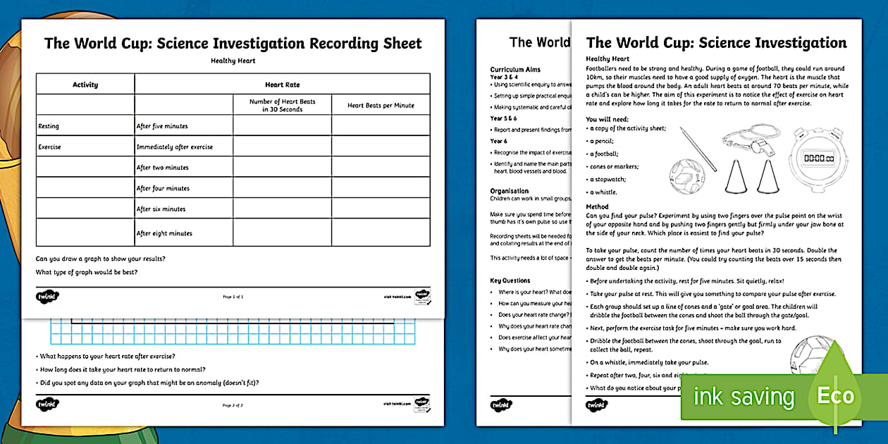 Editable Healthy Heart KS2 World Cup Science Experiments Resource Pack