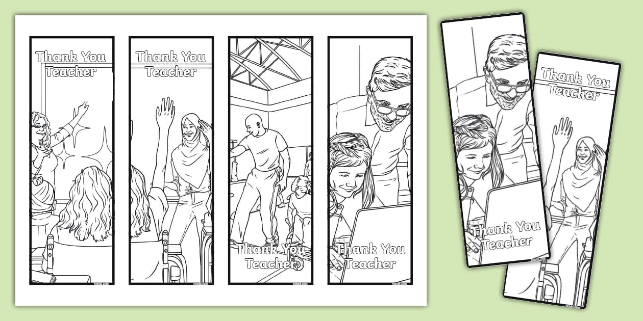 Thank You Teacher Colouring Bookmarks (Teacher-Made)