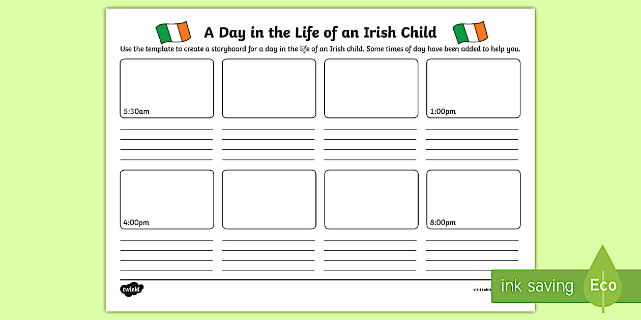 A Day in the Life of an Irish Child Storyboard Activity - A Day in the ...