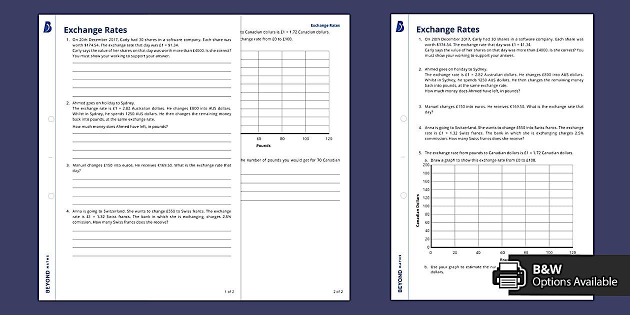 Exchange Rates Worksheet | GCSE Maths/Core Maths | Beyond