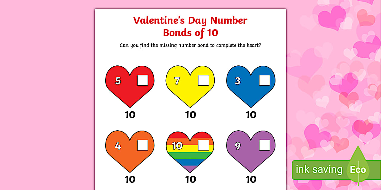 Hearts Number Bonds to 10 Worksheet / Worksheet - Twinkl