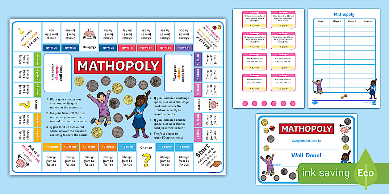 Change from $1 Mathopoly Board Game | F-2 Maths Resources