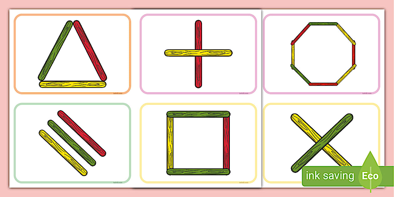 EYFS Lolly Stick Shape and Pattern Cards - Twinkl
