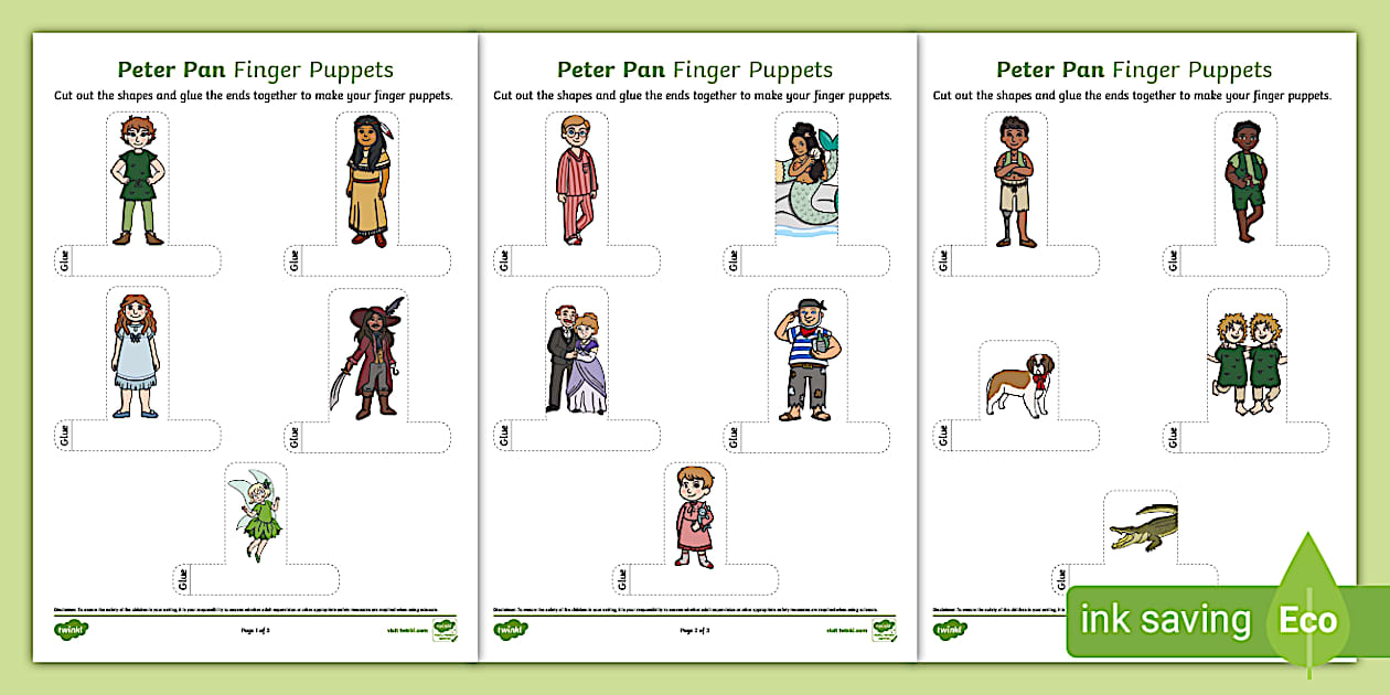 Peter Pan Finger Puppets (teacher made) - Twinkl