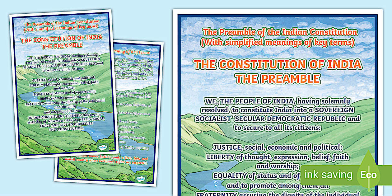 FREE! - Preamble of Indian Constitution (PDF) - Twinkl India
