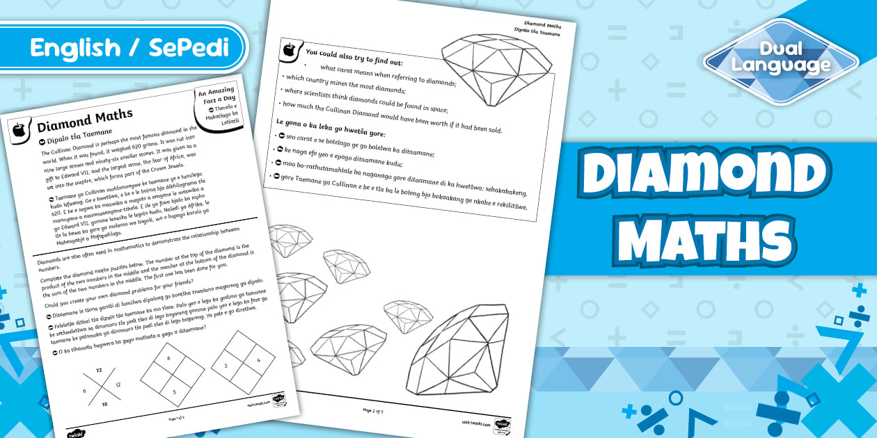 Grade 4 Maths Diamond Maths Worksheet – Sepedi/English