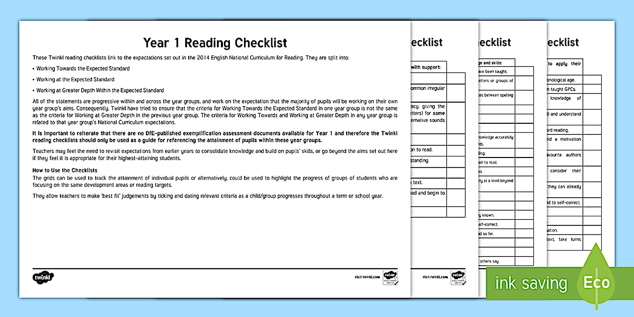 Editable Year 1 Reading Checklist Assessment Sheet - Twinkl