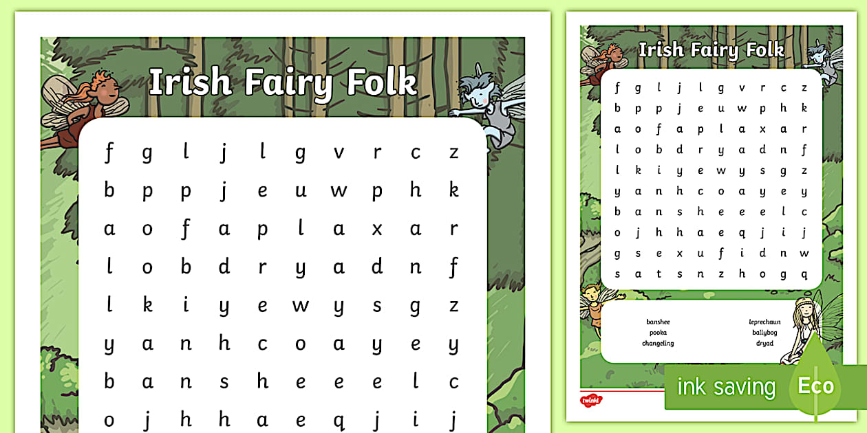 Irish Fairy Folk Word Search (teacher made) - Twinkl