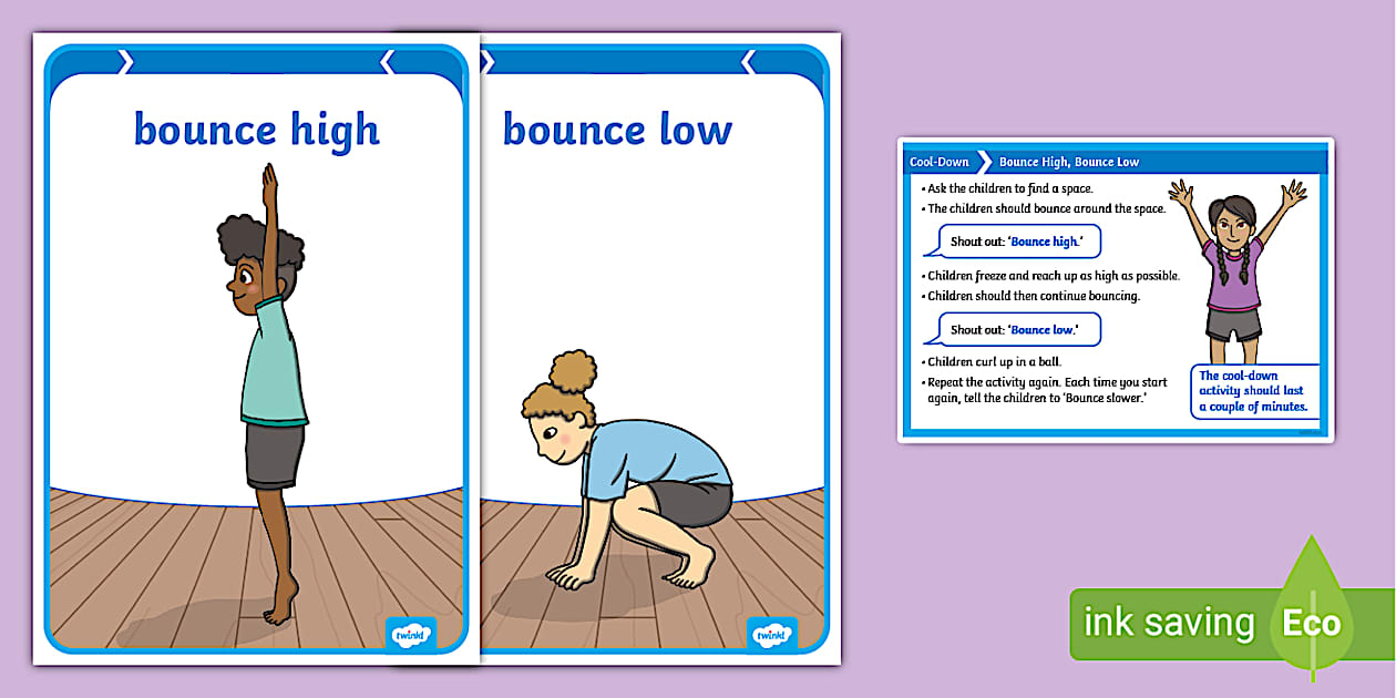 Reception PE Bounce High, Bounce Low Cool-Down Activity Card