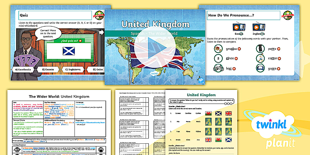 👉 PlanIt Year 4 Spanish Lesson: United Kingdom - Twinkl