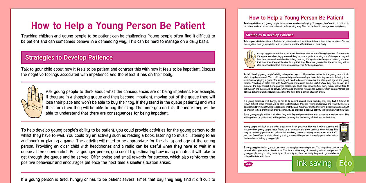 How To Help A Young Person To Be Patient Guide - Twinkl