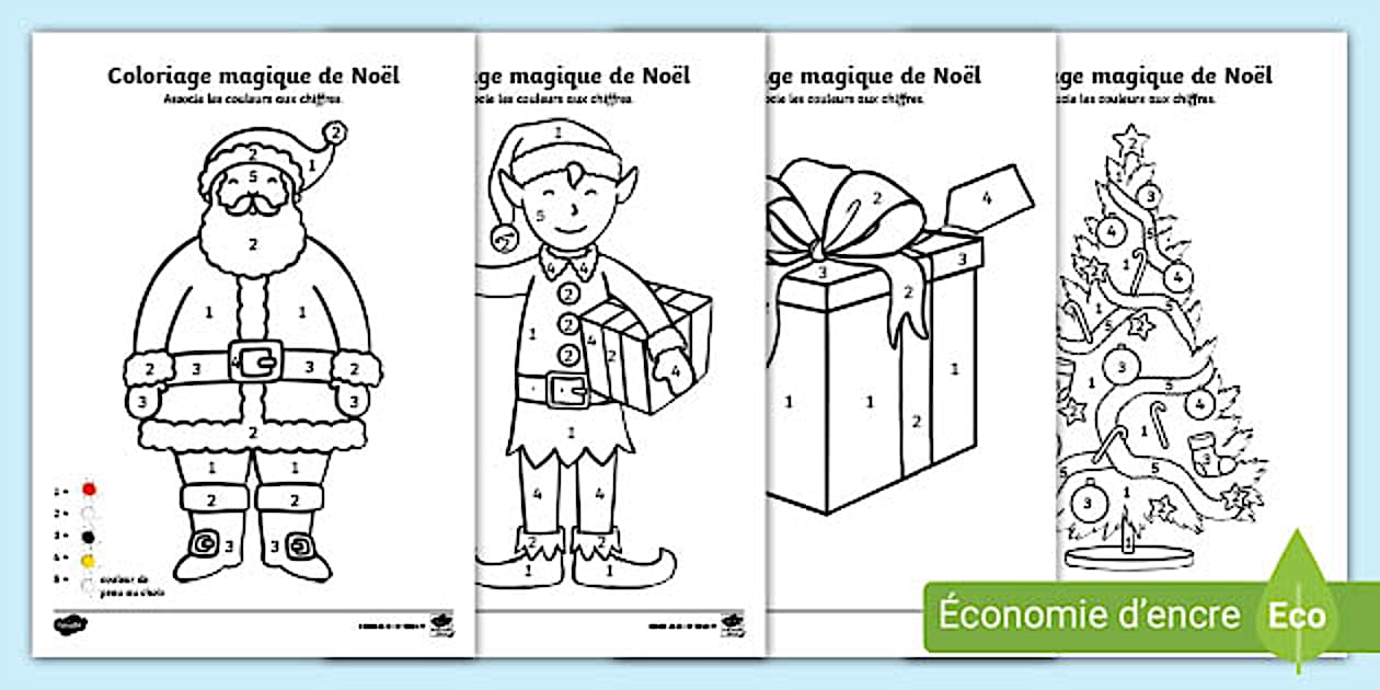 Coloriage magique de Noël sur les chiffres de 1 à 5