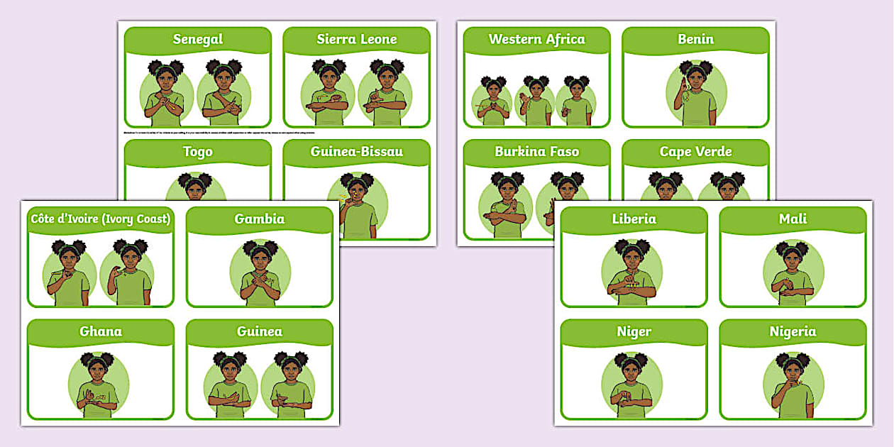 Auslan Countries in Western Africa Word Cards - Twinkl
