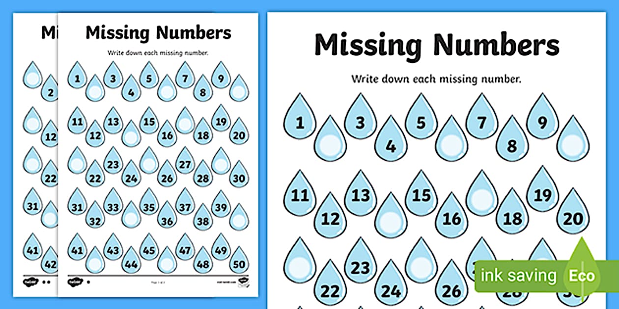 Raindrop Missing Numbers Worksheet | Twinkl Resources