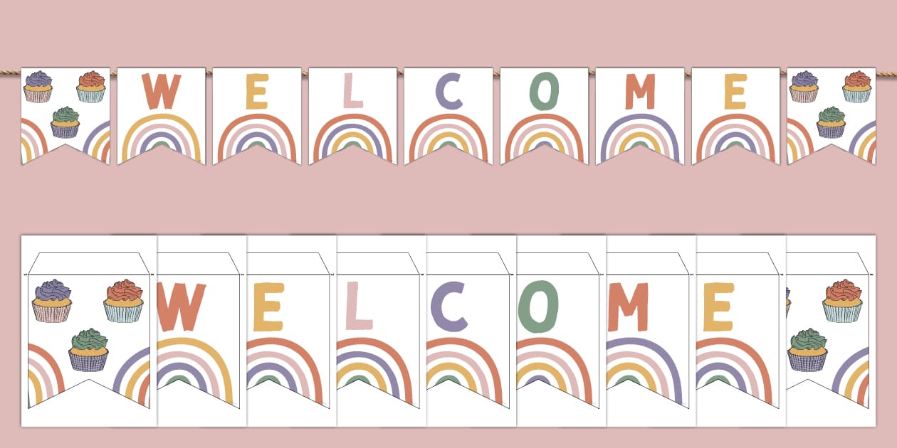 Muted Rainbow Themed Welcome! Swallowtail Display Bunting